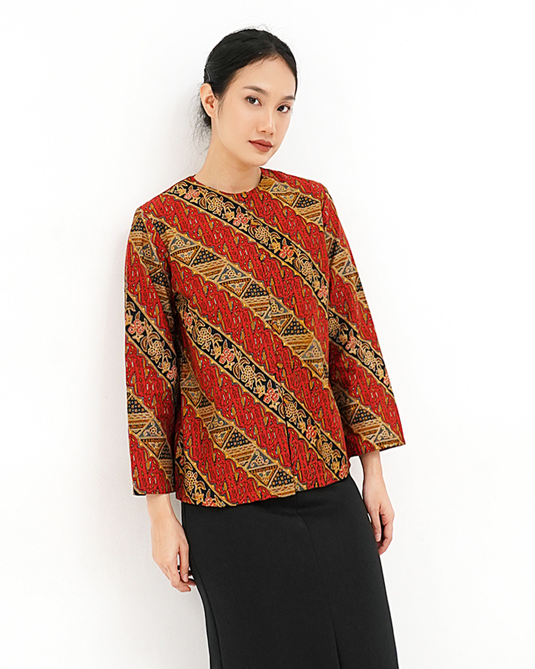 Blouse Lengan Panjang Lereng Tambal Puspa – Merah | Danarhadi