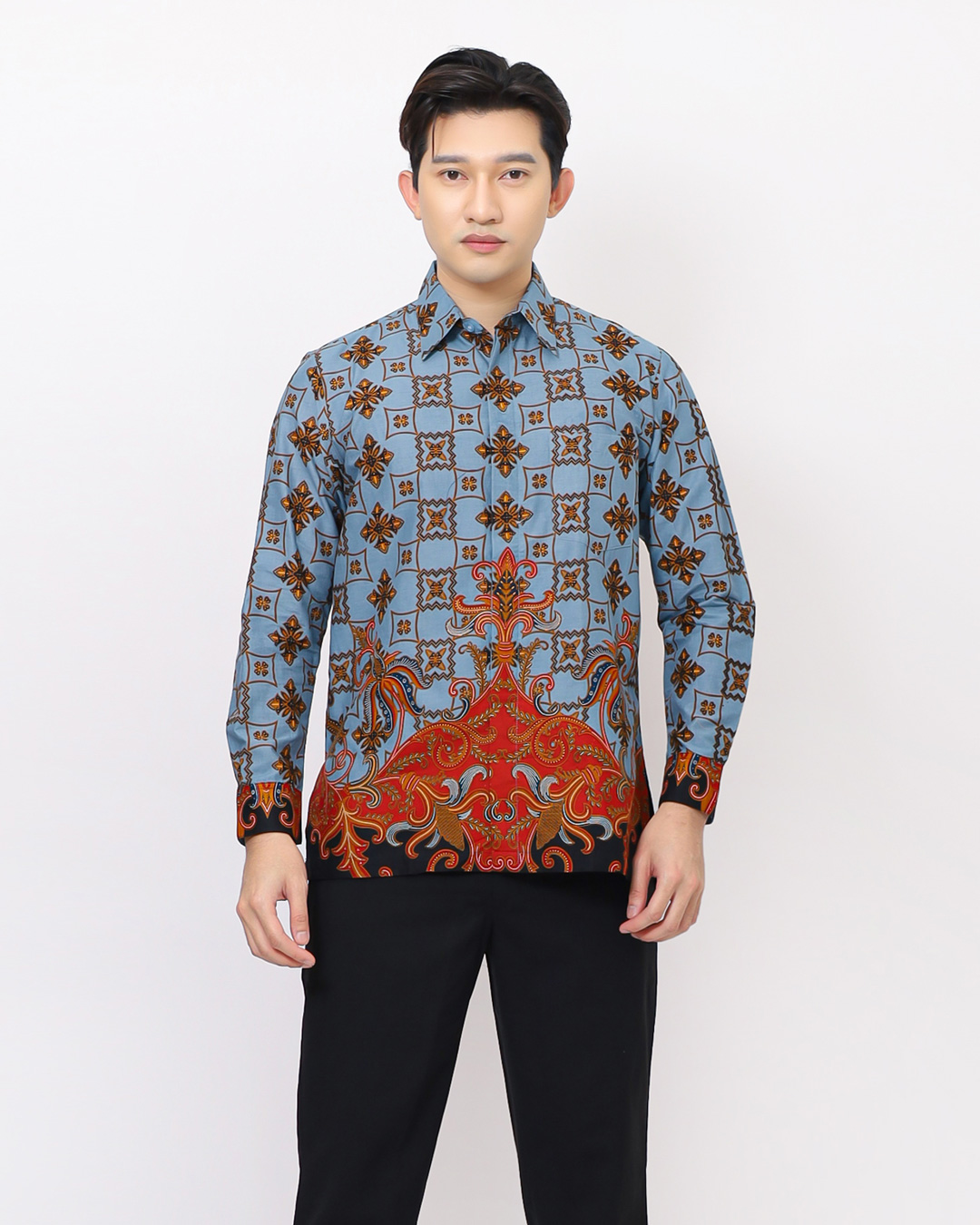 Kemeja Batik Lengan Panjang Rans Ceplok Blimbingan – Biru | Danarhadi